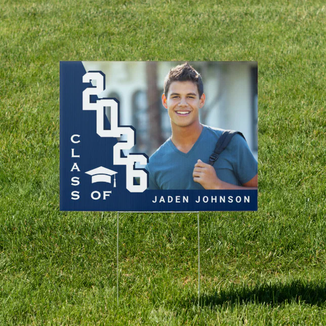 Modern Navy Blue 2026 Graduation Banner Yard Sign | Zazzle