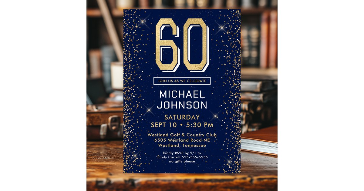 Modern Navy Blue 60th Birthday Invitation | Zazzle