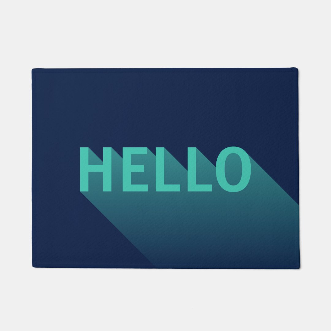 Modern Navy Blue and Aqua Teal Hello Typography Doormat | Zazzle