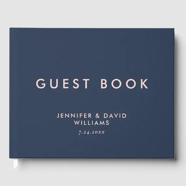 Modern Navy Blue and Blush Monogram Wedding Guest Book | Zazzle