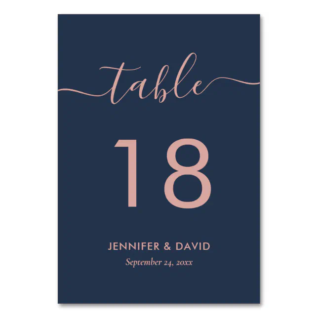 Modern Navy Blue and Blush Table Number Card | Zazzle