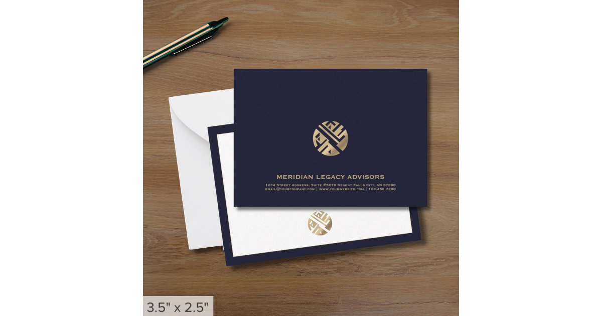 Modern Navy Blue and Gold Business Note Card | Zazzle