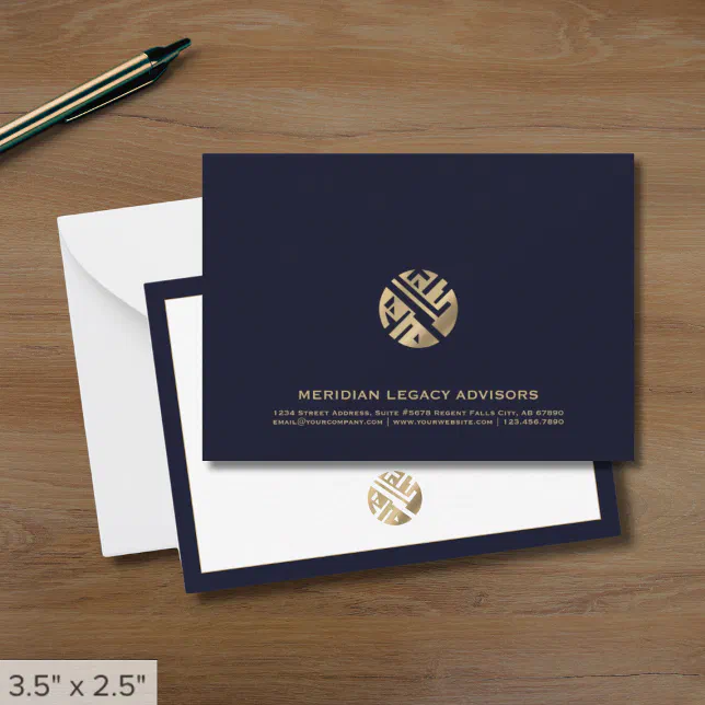 Modern Navy Blue and Gold Business Note Card | Zazzle