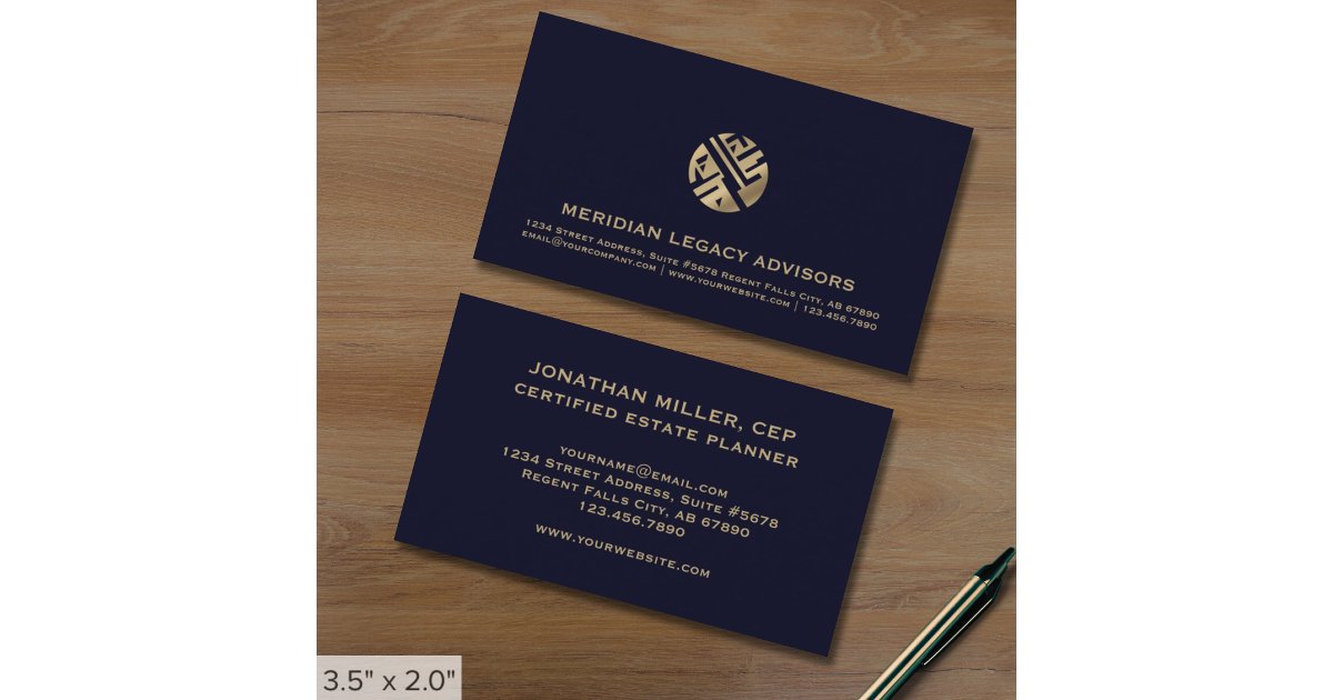 Modern Navy Blue and Gold Logo Business Card | Zazzle