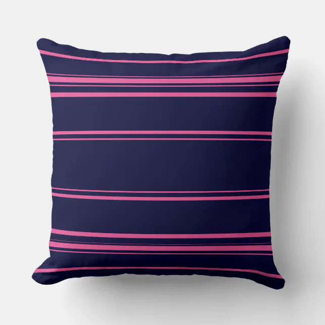 Modern Navy Blue And Pink Stripes Throw Pillow | Zazzle