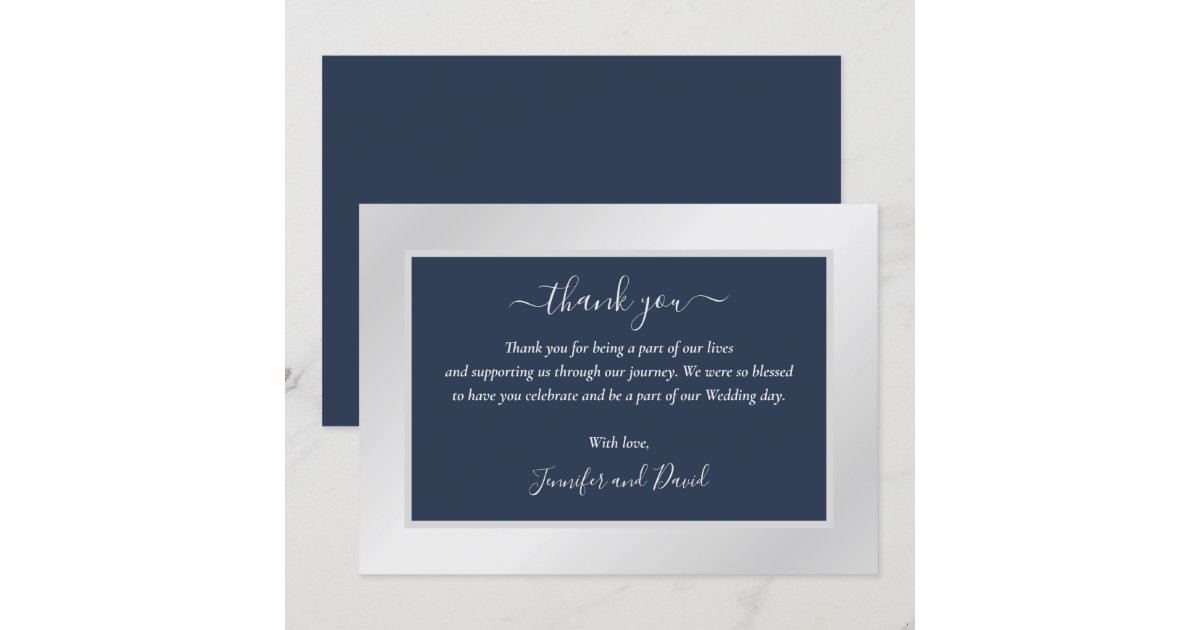 Modern Navy Blue and Silver Thank You Card | Zazzle