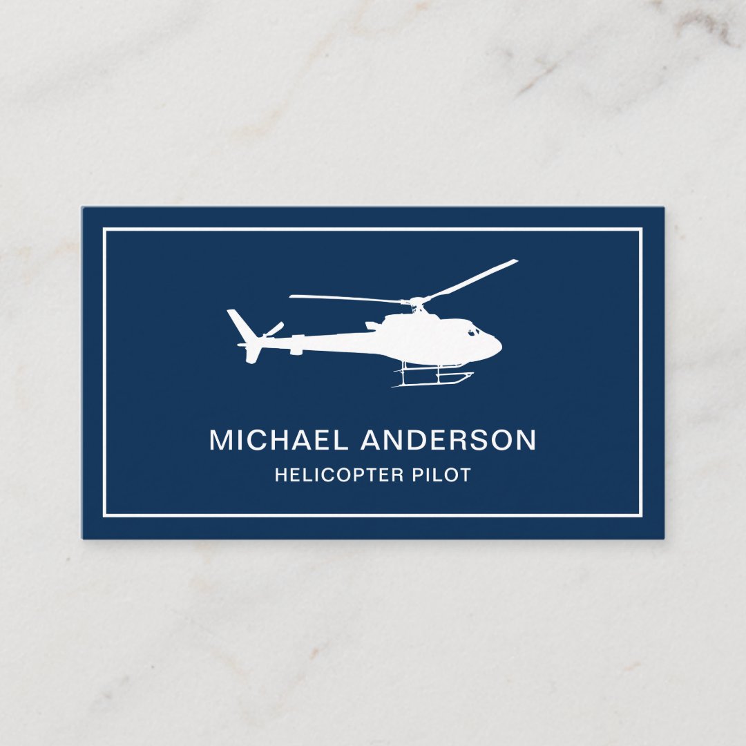 Modern Navy Blue and White Helicopter Pilot Business Card | Zazzle