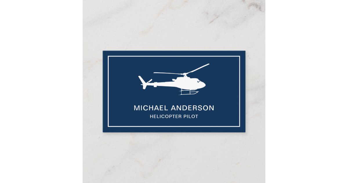 Modern Navy Blue and White Helicopter Pilot Business Card | Zazzle