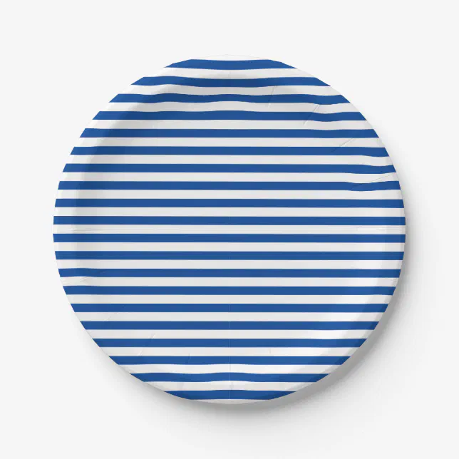 Modern Navy Blue and White Striped Paper Plate | Zazzle