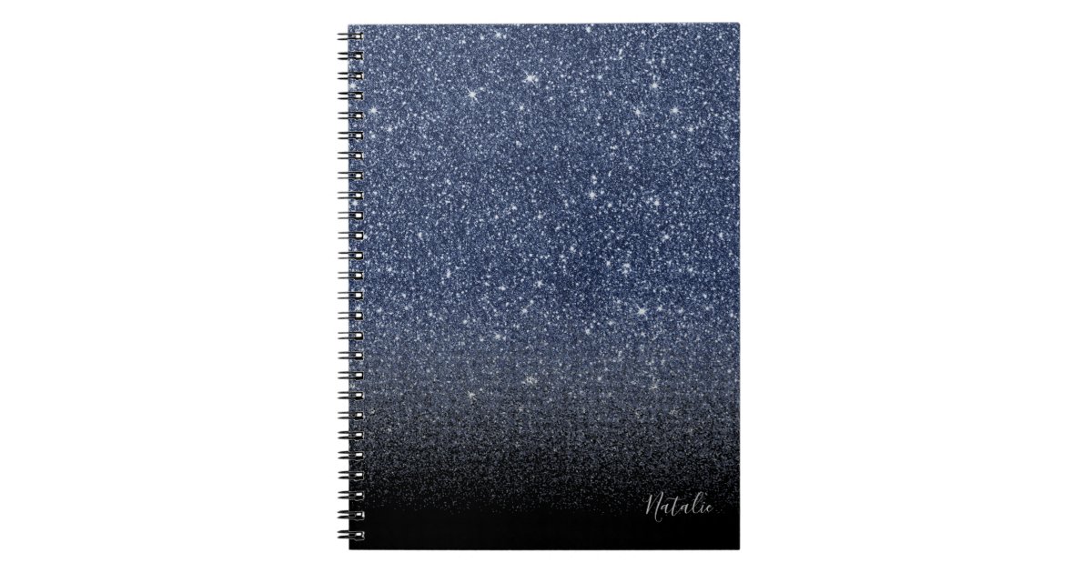 Modern Navy Blue & Black Ombre Glitter with Name Notebook | Zazzle
