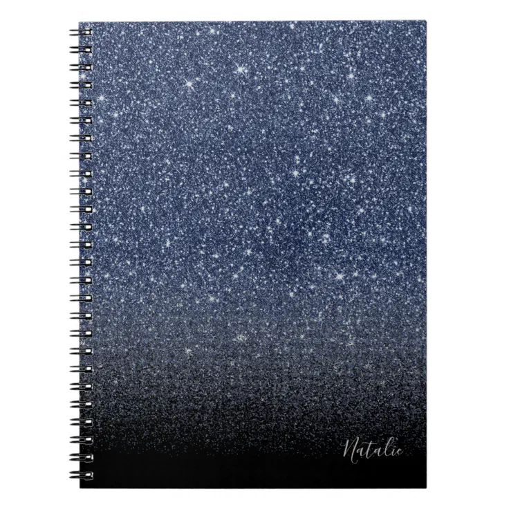 Modern Navy Blue & Black Ombre Glitter with Name Notebook | Zazzle