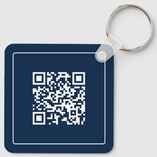 Modern Navy Blue Business QR Code Promotional Keychain | Zazzle