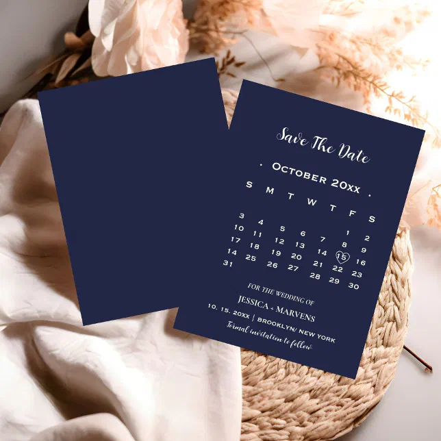 Modern navy blue calendar non-photo save the date invitation | Zazzle