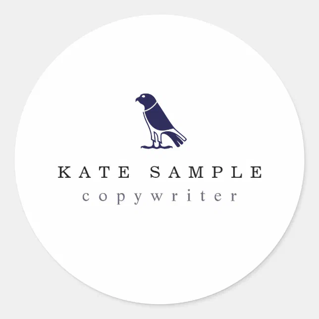 Modern Navy Blue Copywriter Personal Brand Bird Classic Round Sticker ...
