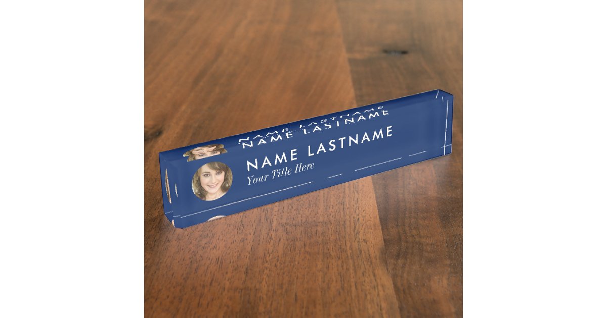 Modern Navy Blue Custom Photo Modern Minimalist Desk Name Plate | Zazzle