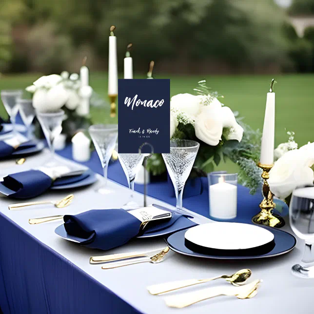 Modern Navy Blue Custom Wedding Table Name Table Number | Zazzle