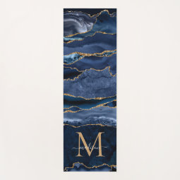 Modern Navy Blue Gold Glitter Agate Geode Monogram Yoga Mat | Zazzle
