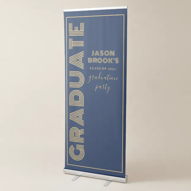 Modern Navy Blue Gold Graduation Retractable Banner | Zazzle