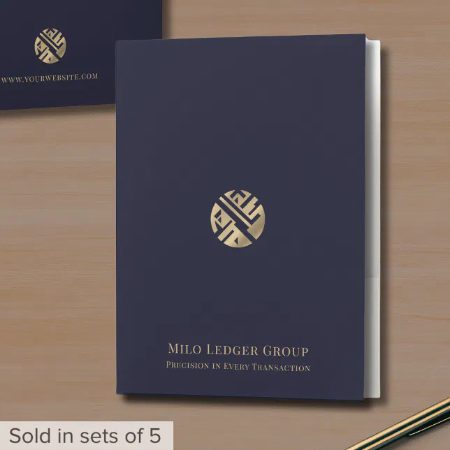 Modern Navy Blue Gold Logo Presentation Folder | Zazzle