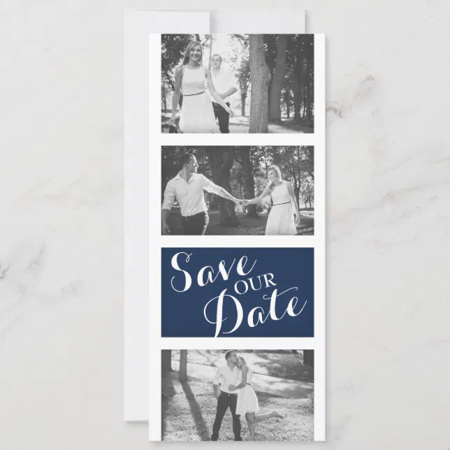 Modern Navy Blue Gold Wedding Photo Save The Date | Zazzle