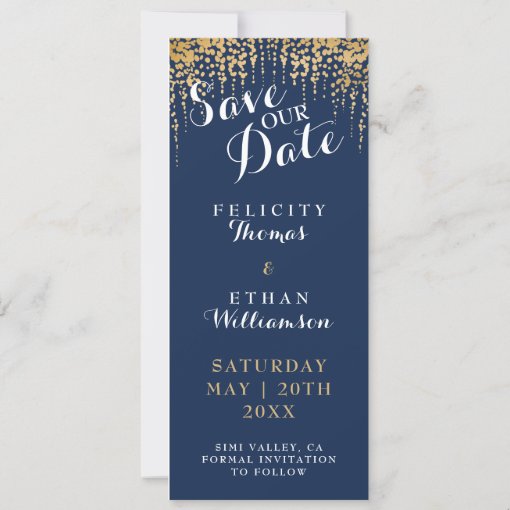 Modern Navy Blue Gold Wedding Photo Save The Date | Zazzle