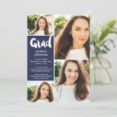 Modern navy blue Grad script 4 photos graduation Invitation | Zazzle