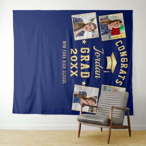 Modern Navy Blue Graduation 4 Photo Booth Backdrop | Zazzle