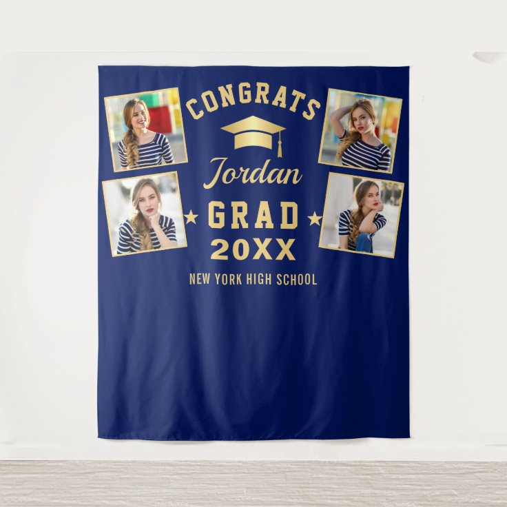 Modern Navy Blue Graduation 4 Photo Booth Backdrop | Zazzle