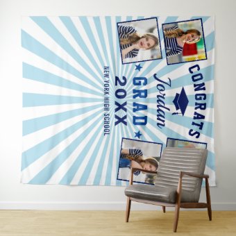Modern Navy Blue Graduation 4 Photo Booth Backdrop | Zazzle