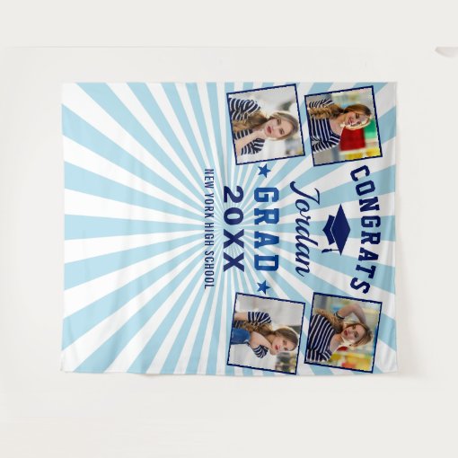 Modern Navy Blue Graduation 4 Photo Booth Backdrop | Zazzle