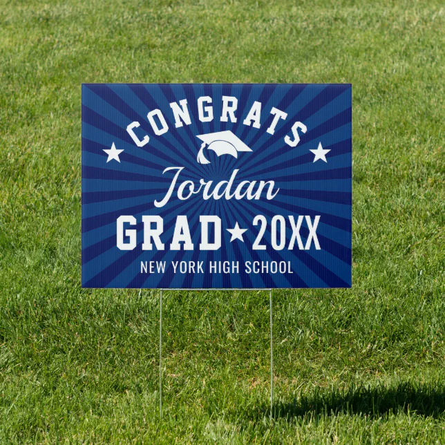 Modern Navy Blue Graduation Banner Yard Sign | Zazzle