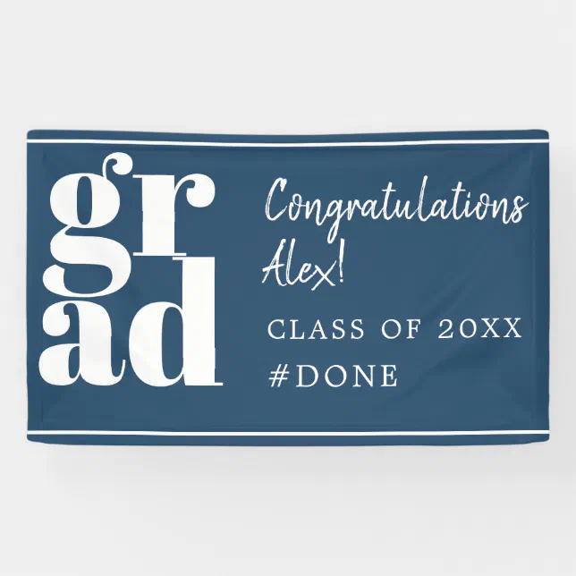 Modern Navy Blue Graduation Party Banner | Zazzle