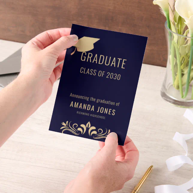 Modern Navy Blue Graduation Party Invitation | Zazzle