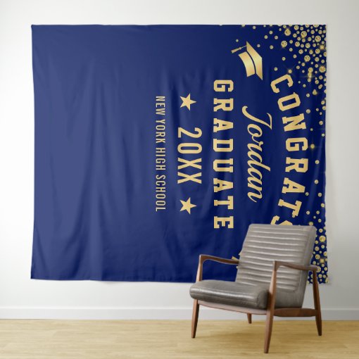 Modern Navy Blue Graduation Photo Booth Backdrop | Zazzle