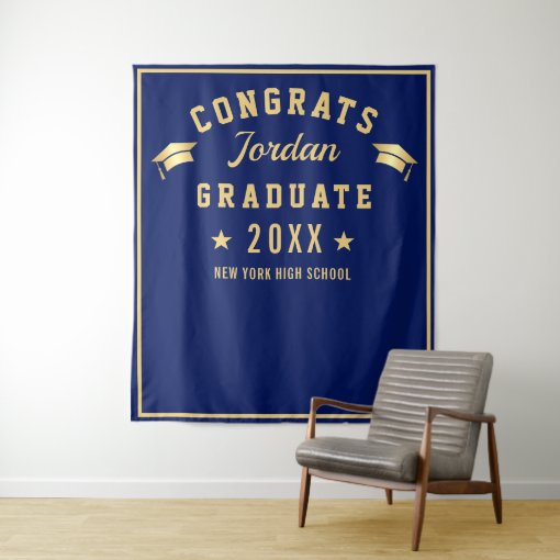 Modern Navy Blue Graduation Photo Booth Backdrop | Zazzle