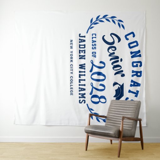 Modern Navy Blue Graduation Photo Booth Backdrop | Zazzle