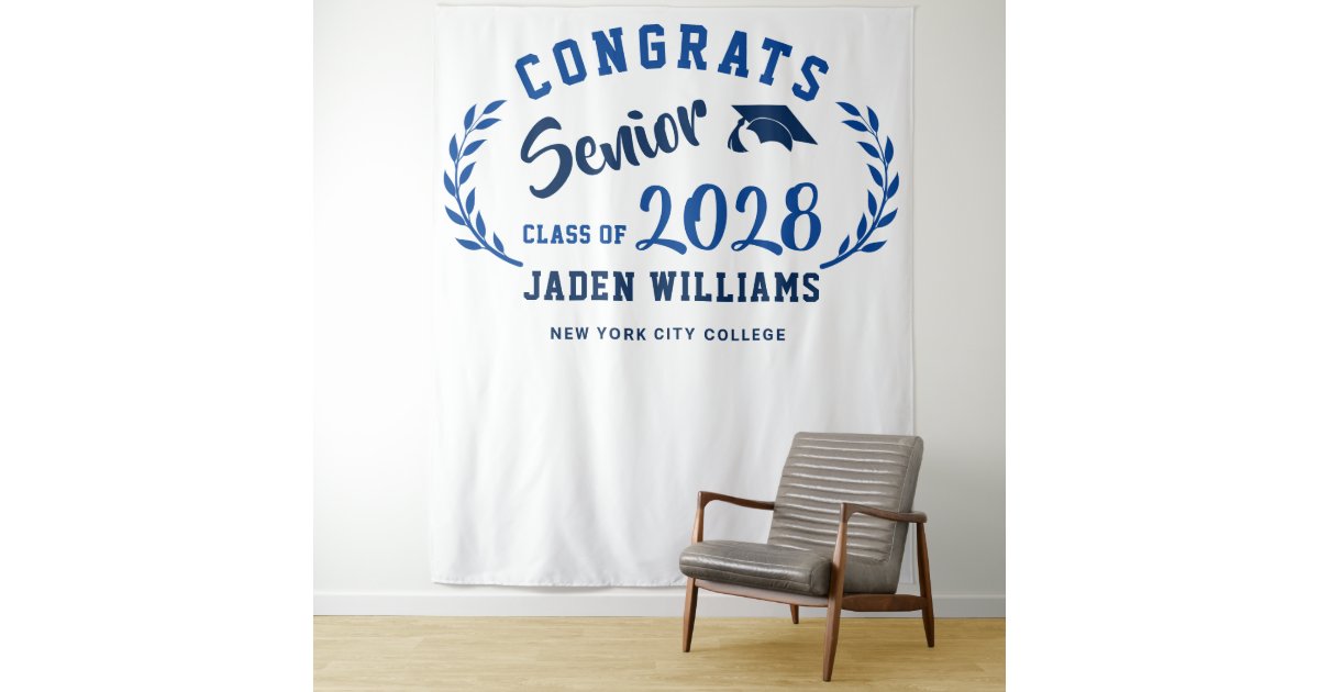 Modern Navy Blue Graduation Photo Booth Backdrop | Zazzle