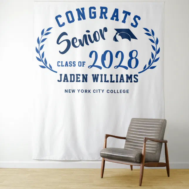 Modern Navy Blue Graduation Photo Booth Backdrop | Zazzle