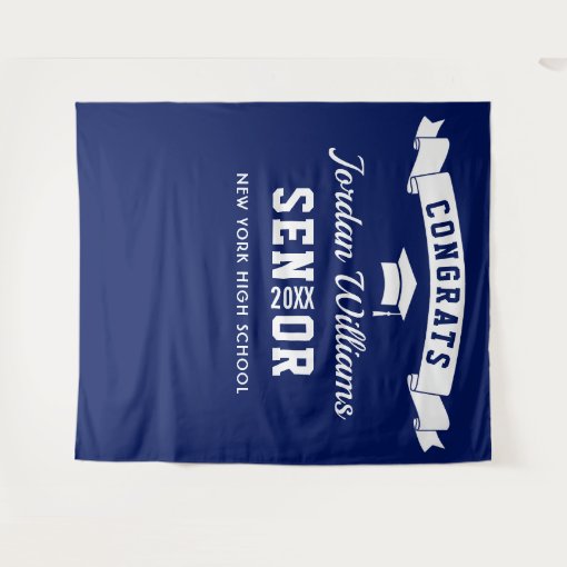 Modern Navy Blue Graduation Photo Booth Backdrop | Zazzle