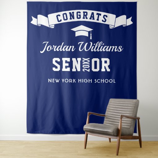 Modern Navy Blue Graduation Photo Booth Backdrop | Zazzle