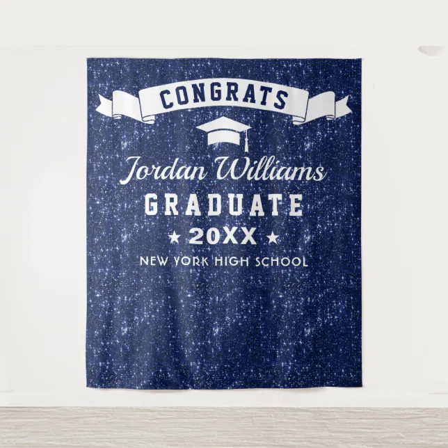 Modern Navy Blue Graduation Photo Booth Backdrop | Zazzle