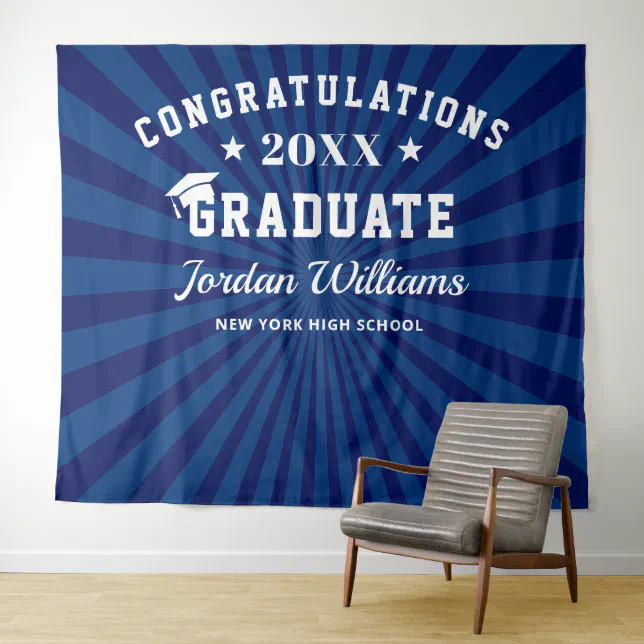 Modern Navy Blue Graduation Photo Booth Backdrop | Zazzle