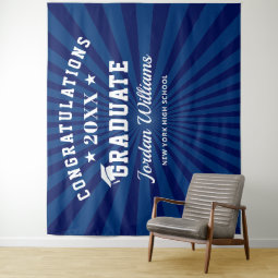 Modern Navy Blue Graduation Photo Booth Backdrop | Zazzle