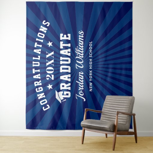 Modern Navy Blue Graduation Photo Booth Backdrop | Zazzle