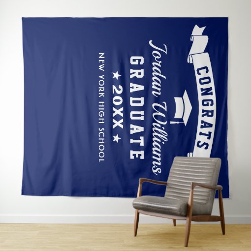 Modern Navy Blue Graduation Photo Booth Backdrop | Zazzle