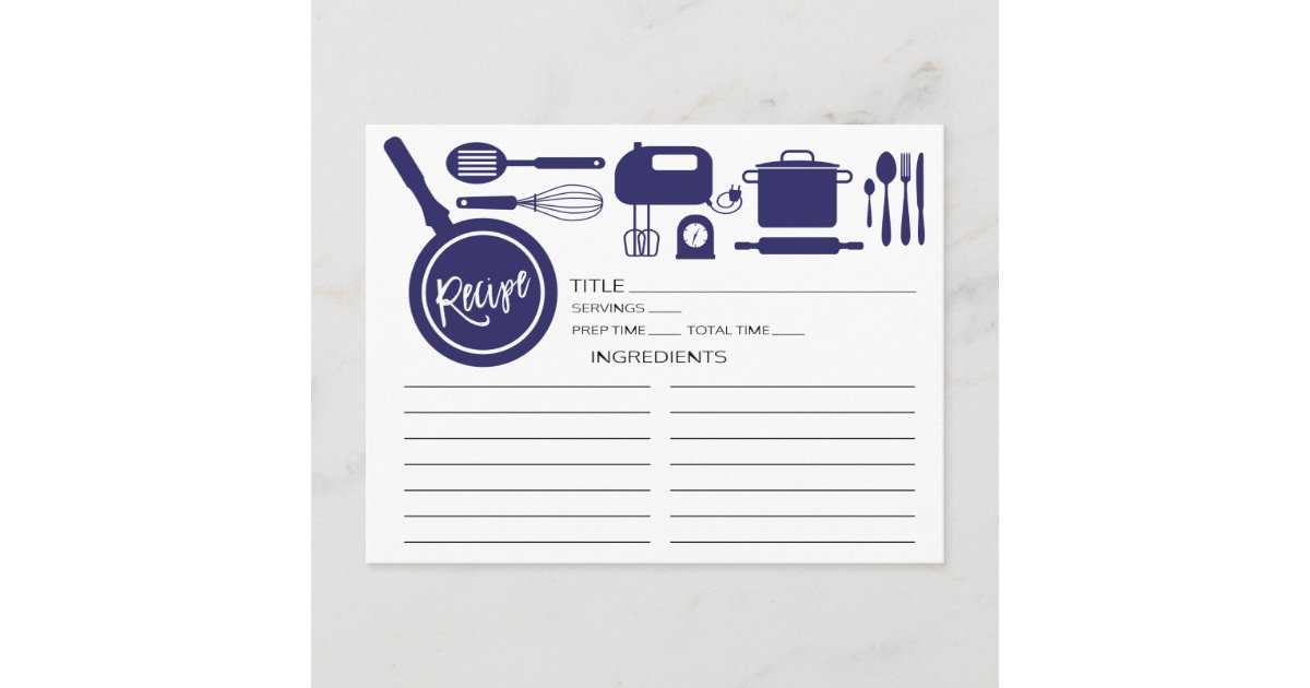Modern Navy Blue Kitchen Utensils Recipe Card | Zazzle