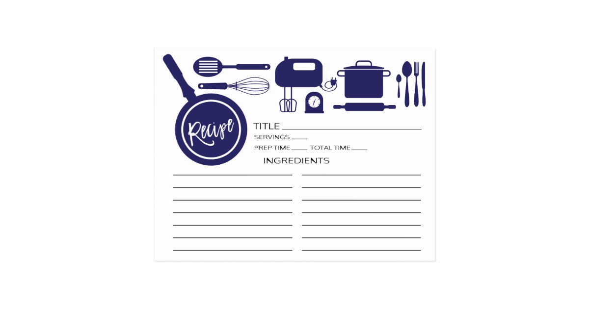 Modern Navy Blue Kitchen Utensils Recipe Card | Zazzle.com