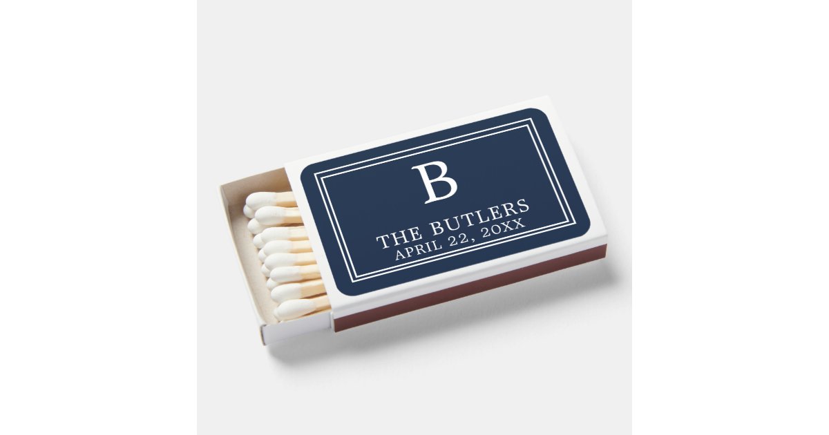 Modern Navy Blue Matchbox Wedding Favor Matchboxes | Zazzle
