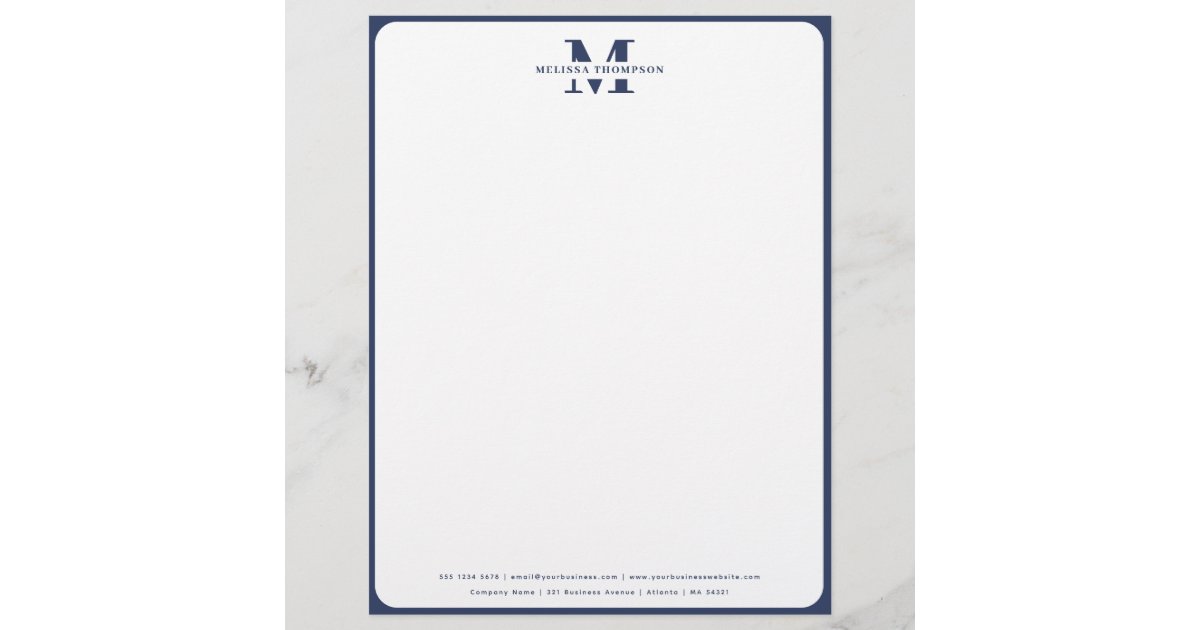 Modern Navy Blue Monogrammed Letterhead | Zazzle