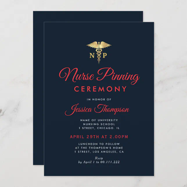 Modern navy blue Nurse pinning ceremony Invitation | Zazzle